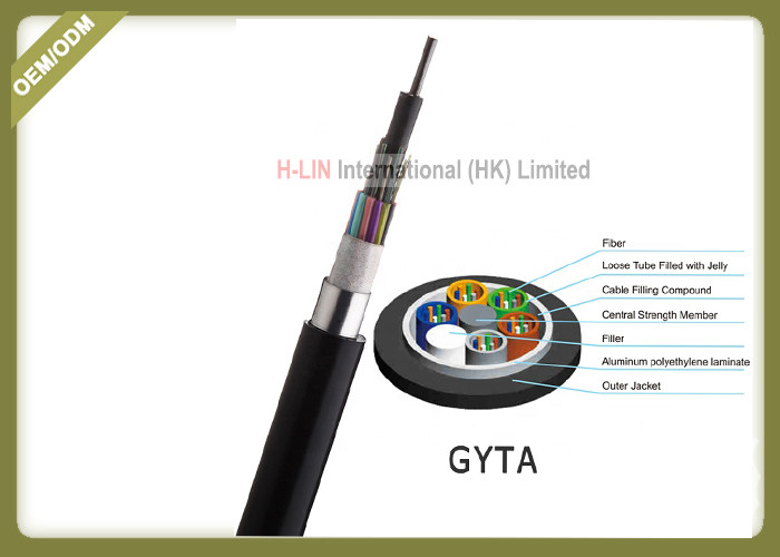 Outdoor Stranded Loose Tube Fiber Optic Cable GYTA Aluminum Polyethylene Laminate